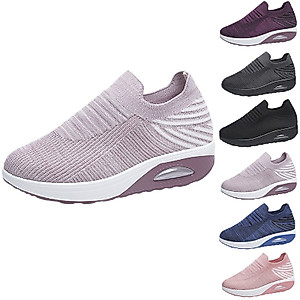 DONGJINGO Women Mesh Breathable Slip-on Air Cushion Walking Shoes,Arch Support Diabetic Shoes,Non-Slip Comfy Work Work Shoes (Light Purple,4.5)