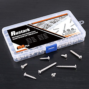 Rustark 150Pcs M5 304 Stainless Steel Round Pan Head Phillips Cross Screws Drive Self-Drilling Screws Assortment Kit