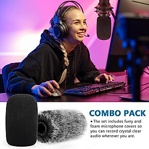 Pop Filter for Hyperx Quadcast s, Mic Foam Cover+Furry Wind Muff Compatible with Hyperx Quadcast s Microphone Pop Filter Windscreen Cover for Indoor/Outdoor Use,Combo 2Pack