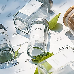 v2croft 160 Preprinted 1.375inch X 2.125inch Minimalist Spice Labels Set w/Extra Black Text on White, waterproof Matte For Jars, Glass Containers & Canisters,- Include an Exclusive Reference sheet