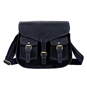 Ruzioon Leather Crossbody Purse Women Shoulder Bag Satchel Ladies Travel Purse Genuine Leather (vintage dark blue)