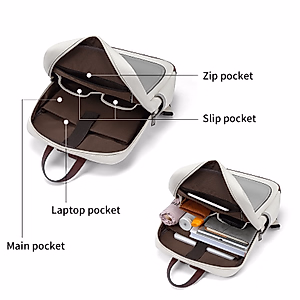 BROMEN Laptop Backpack Purse for Women Vegan Leather Travel 15.6 inch Computer Bag Fashion College Bookbag White Oak with Gray