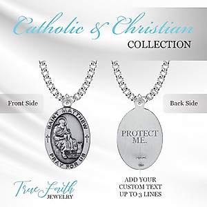 TrueFaithJewelry Sterling Silver St Matthew Medal Patron Saint Pendant Necklace Religious Jewelry, 7/8 Inch