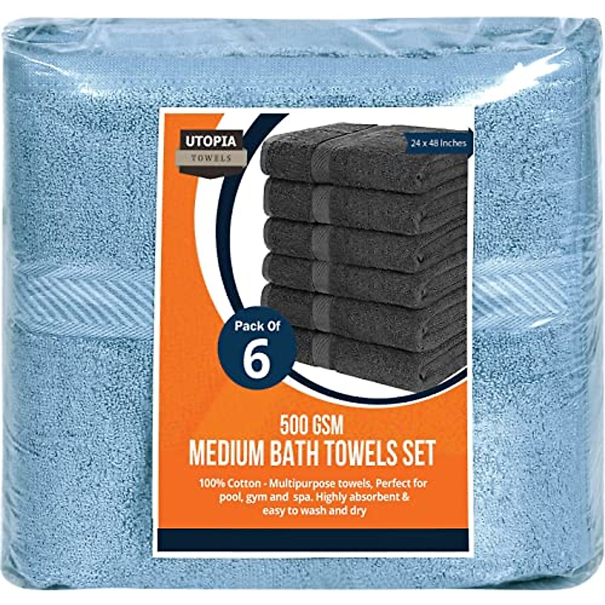 Utopia Towels [6 Pack Bath Towel Set, 100% Ring Spun Cotton (24 x 48 Inches) Medium Lightweight and Highly Absorbent Quick Drying Towels, Premium Towels for Hotel, Spa and Bathroom (Sky Blue)