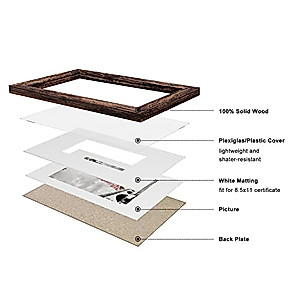 Luxdart 12x16 frame Dark Walnut Made of Solid Wood Display Pictures 8.5x11 with Mat or 12x16 without Mat, Farmhouse Distressed 12x16 Picture frames for Wall Mounting