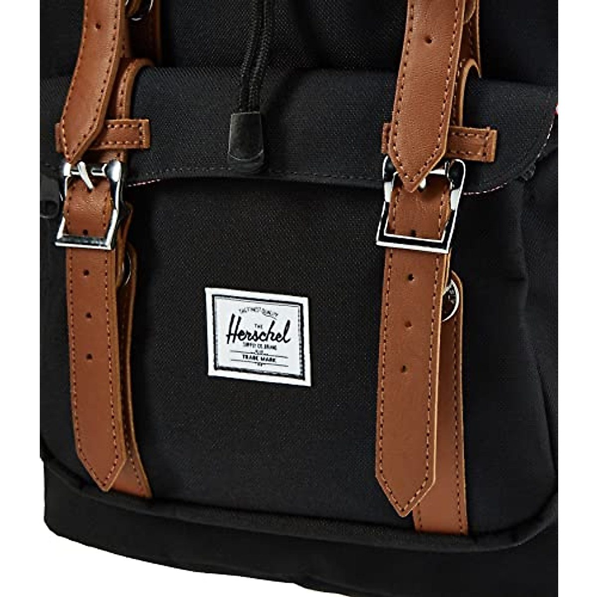 Herschel Little America Laptop Backpack, Black/Tan Synthetic Leather, Mid-Volume 17.0L