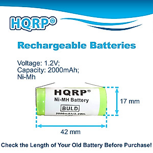 HQRP 42mm Long Battery Compatible with Braun 5000, 3745, 3761, 3762, 5000 Toothbrush Repair 2000mAh Professional Care Triumph Sanyo 346 Sanyo346