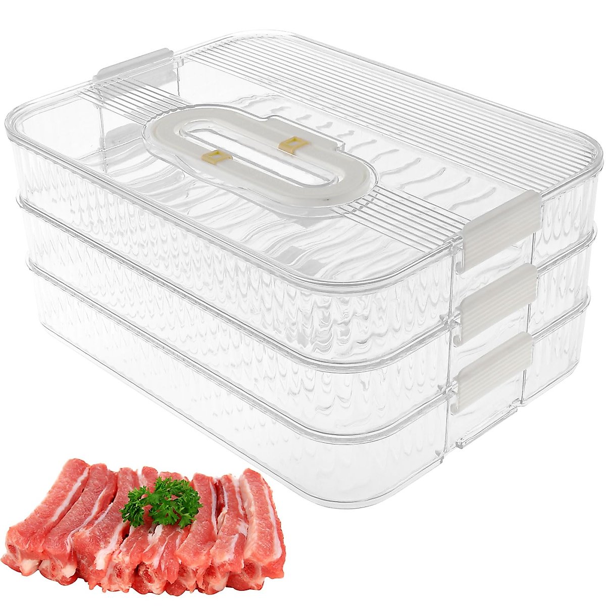 WOTPCRD Deli Meat Container for Fridge, 3/4 Layer Lunch Meat Container for Refrigerator Organizing, Bacon Storage Container, Food Grade Removable Bacon Keeper Fridge Meat Container for Home (3 Layer)