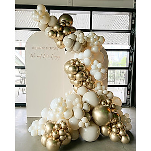 Cream and Sand Gold Balloons Set, 12 Inch Double Stuffed Beige Balloons with Metallic Chrome Champagne Nude Neutral Cream White Balloon for Bridal Baby Shower Birthday Wedding Party Decorations