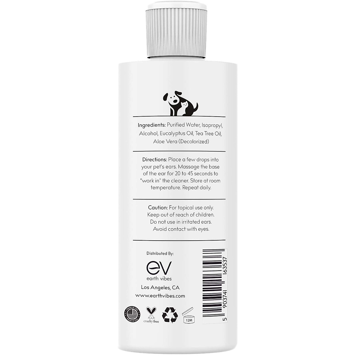 Earth Vibes Dog & Cat Ear Cleaner – Pet Cat Ear Cleaner - Advanced Natural Solution Treatment for Itching, Head Shaking, Discharge & Smelly Ears - Made in The USA