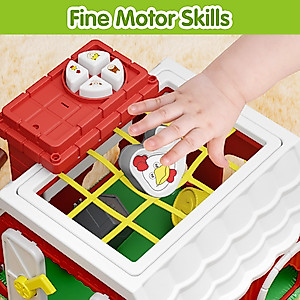 iPlay, iLearn Shape Sorter Baby Toys for 1 Year Old Boys, 12 18 24 Months Infant Learning Toy Set, Farm Animal Sorting Barn W/Tractor Truck, Educational 1st Birthday Gifts for Toddlers Age 2 3 Years