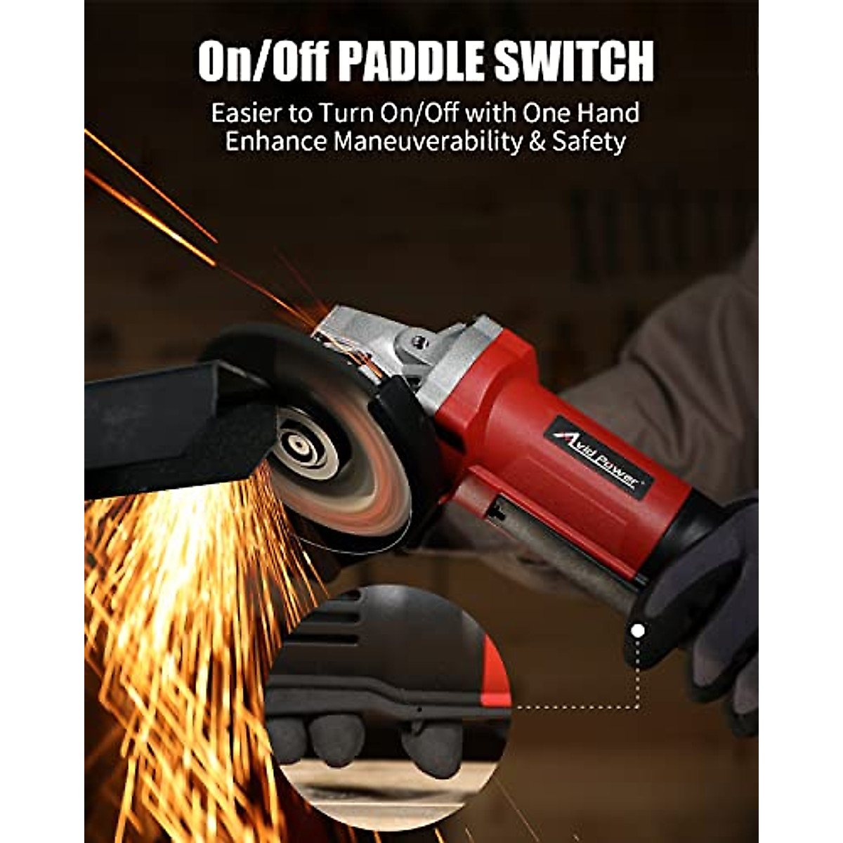 AVID POWER Angle Grinder with Paddle Switch, 8 Amp Metal Grinder with 4-1/2 Inch Grinding Wheel 12000 RPM Electric Angle Grinder Tool with Adjustable Side Handle