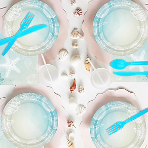 HIPVVILD Seashell Beach Party Decorations Dinnerware - Beach Seashell Party Supplies, Sea Shell Plates, Cups, Napkins, Sea Shell Party Tableware For Birthday Baby Shower Wedding Party | Serve 24