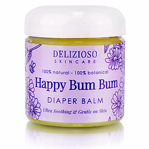 Happy Bum Bum Diaper Baby Balm - 100% Natural - Calendula, Chamomile, Lavender Herbal Infused Moisturizer for Eczema, Dry Skin - Cruelty Free, Salve, With Organics, Handmade - 4 oz / 118 g