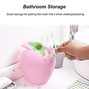 Manafun Cute Mini Waste Bins, Strawberry Desk Trash Can Roll Cover Wastebasket, Food Organizer for Office, Room, Desk, Bathroom (Pink)