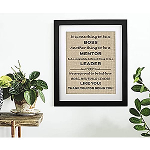 FACEINSE Framed Burlap Print Gifts for Boss Retirement Gifts for Mentor Supervisor Leader Thank You Boss Gift Boss Day Gifts for Women Men Boss Lady Leaving Going Away Goodbye Gifts to Friend Him Her