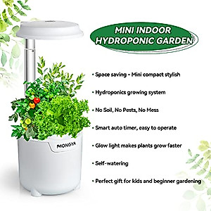 SHUNGRU Mini Hydroponics Growing System, Smart Indoor Herb Garden with Grow Light, Garden Germination Kit with Auto Timer, Height Adjustable and Stylish Decoration for Home Kitchen
