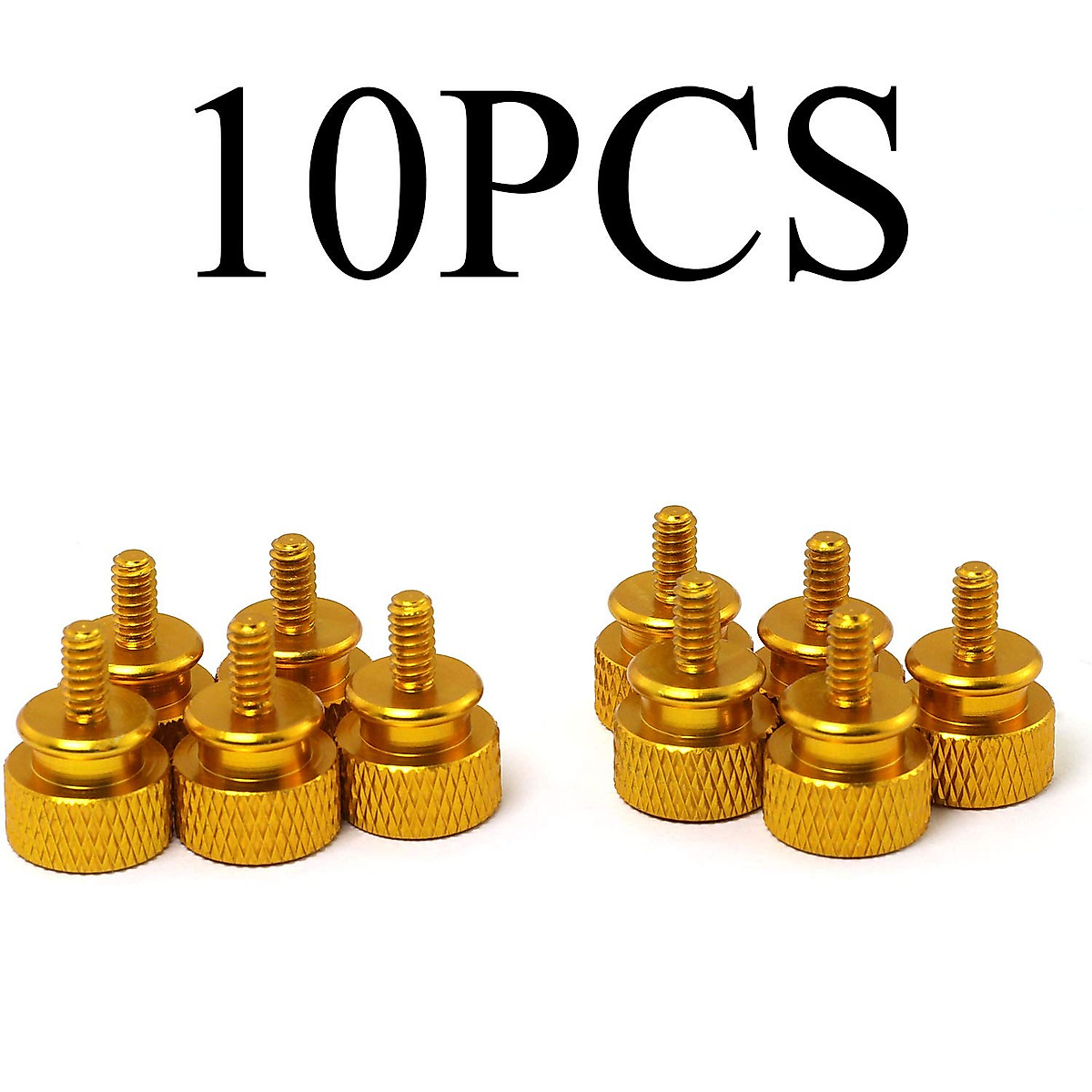 10pcs #6-32x6mm Desktop Computer PC Case Chassis Thumb Screws M3.5 Tool-Less Adjustment Colorful Aluminum Alloy Knurled Thumbscrew Gold