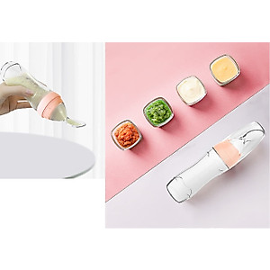 Haakaa Silicone Baby Food Dispensing Spoon Feeder 4oz - Infant Squeeze Cereal Feeder, Baby Fresh Food Feeder, Feed Bottle for Puree, Solid Baby Food, BPA Free, 4m+ Babies – Peach