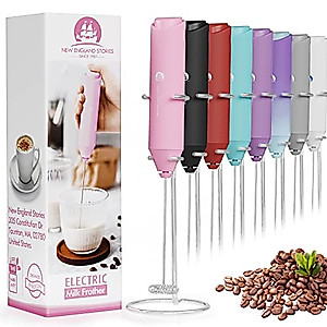Electric Milk Frother Handheld, Battery Operated Whisk Beater Foam Maker for Coffee, Cappuccino, Latte, Matcha, Hot Chocolate, Mini Drink Mixer, With Stand, Pink