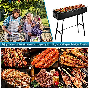 IRONWALLS Portable Charcoal Grill 32 Inch, Black Folding Stainless Steel Barbecue Grill for Outdoor Cooking, Large Lamb Skewer Grill for Patio, Party, Picnic, Travel, Camping, Home & Commercial Use