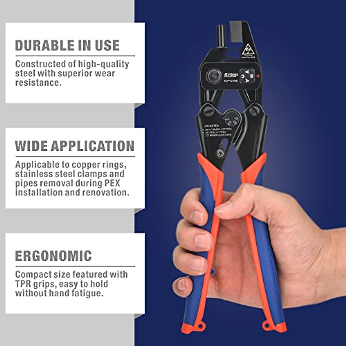 iCrimp PEX Removal Tool for F2098 Stainless Steel Clamps & F1807 Copper Rings, PEX Decrimping Tool