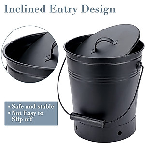Ash Bucket with Lid and Coal Shovel, Fireplace Metal Bucket, Charcoal Bucket, Ash Can, Galvanized Iron Ash Bucket for Hearth, Fire Pit, Wood Burning Stove, Grill, Black