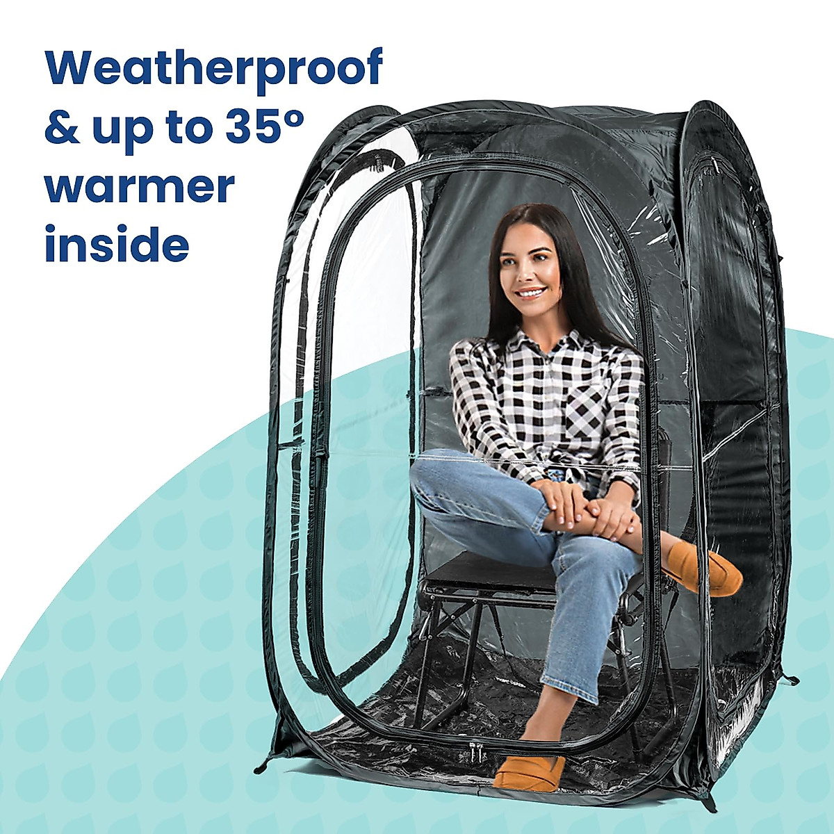 WeatherPod Large 1-Person Pod – Pop-Up Weather Pod, Protection from Cold, Wind and Rain - Black