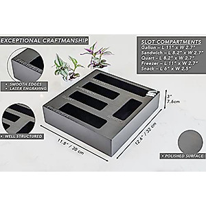 Sloane Harlow Bamboo Ziplock Bag Storage Organizer - 5-in-1 Baggie Organizer, Laser Engraved Ziplock Bag Organizer with extra Storage Slot, Ziplock Storage Bag Holder for Kitchen organization-Black