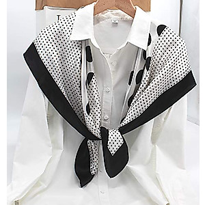 ANDANTINO 100% Pure Mulberry Silk Scarf 35" Large Square Lightweight Headscarf –Women’s Hair Wraps-With Gift Packed (Black&White Polka Dots)