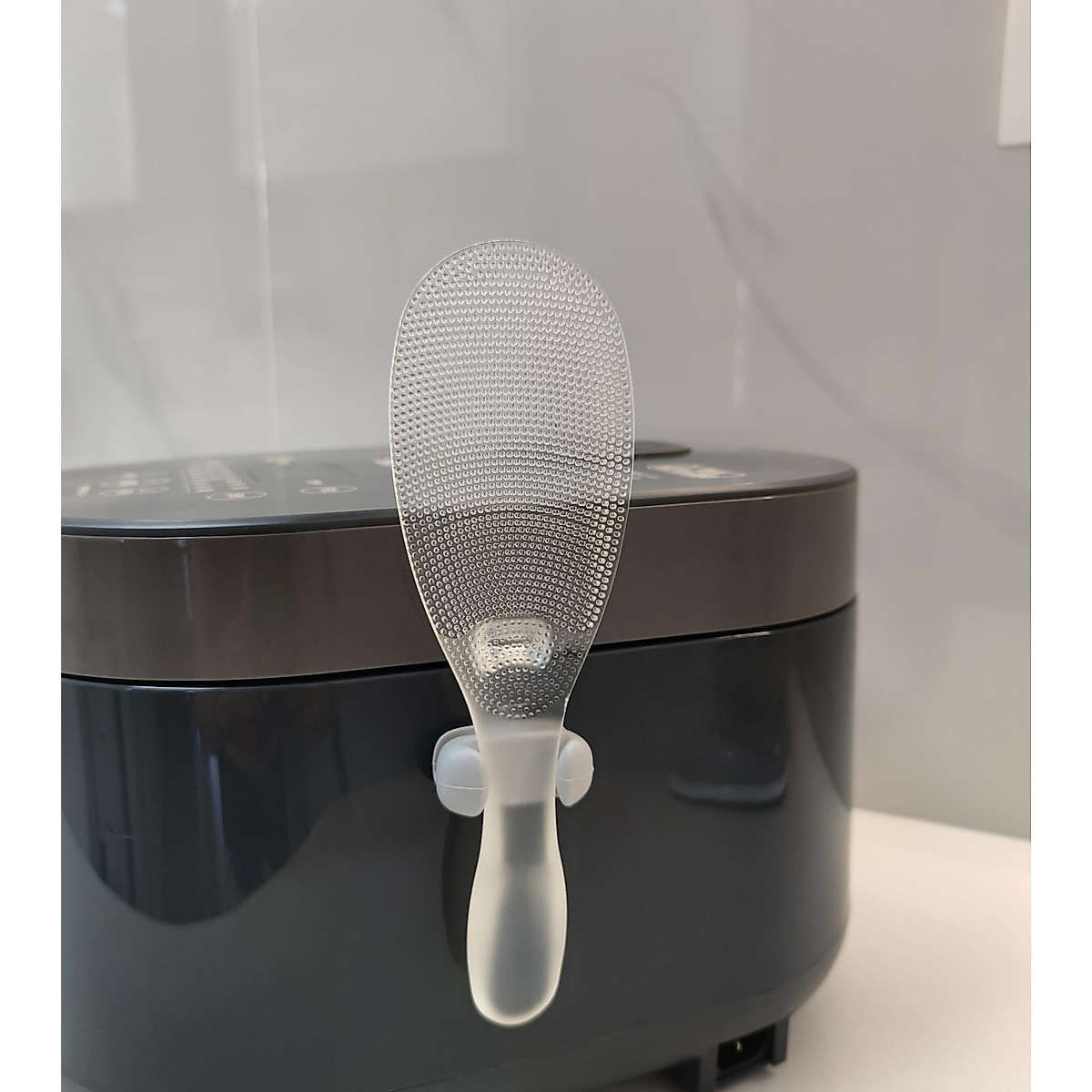 MXY Rice Spoon Holder Self-adhesive Rice Scoop Holder Rice Cooker Spoon Holders Adsorb on Rice Cooker or Smooth Surface Strong Sticky Spoon Storage Stand for Rice Spoon Scooper Spatula