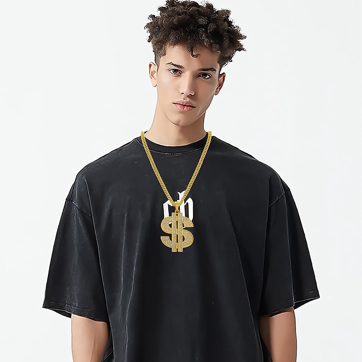 HUITIAN INTL Gold Chain with Dollar Sign Big Money Necklaces for Men Women Stainless Steel Rhinestone Jewelry Fashion Pendants with 28 Inches Cuban Chain (Gold)Spinner Dollar Sign Necklaces 36 Inches