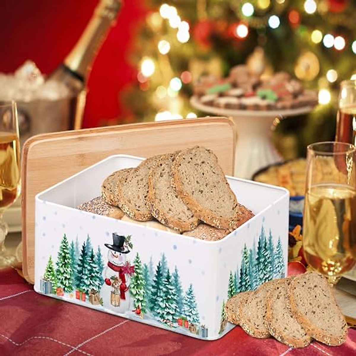 Pinata Rustic Christmas Bread Box, White, 13"L x 8.3"W x 5.3"H, Perfect for Christmas Kitchen Decor and Gift Giving