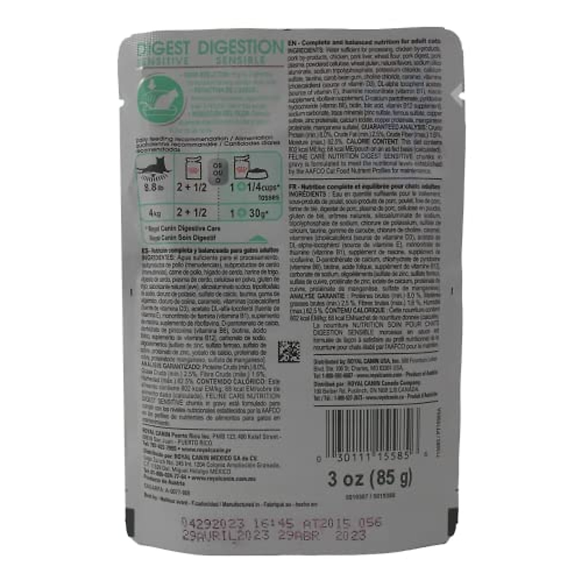Royal Canin Chunks in Gravy Cat Food 2 Flavor 6 Pouch Sampler, (3) Each: Digest Sensitive, Weight (3 Ounces) - Plus Catnip Toy and Fun Facts Booklet Bundle