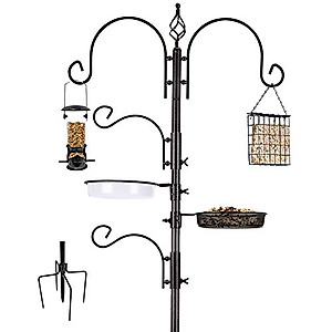 ERYTLLY Bird Feeding Station Kit Bird Feeder Pole Wild Bird Feeder Hanging Kit Planter Hanger Multi Feeder Hanging with Metal Suet Feeder Bird Bath for Attracting Wild Birds