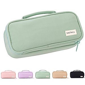 EASTHILL Large Capacity Pencil Case Pen Pouch Organizer Canvas Pencil Bag with Handle School Supplies for Teen Girls-Green