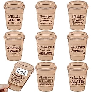 Seeloowy 8 Pcs Employee Thank You Coffee Gift Card Holder Thanks a Latte Coffee Holiday Money Holder Cards Wooden Gift Card Ornament for Coworker Teachers Team Staff Office Favors