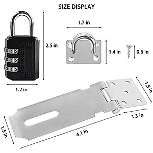 2 Pack Door Locks Hasp Latch 4Inch Stainless Steel Security Door Clasp Hasp Lock Latch with 3 Digit Padlock Combination Lock Outdoor Waterproof Safety Hasp Lock with 18Pcs Screws Brushed Finish