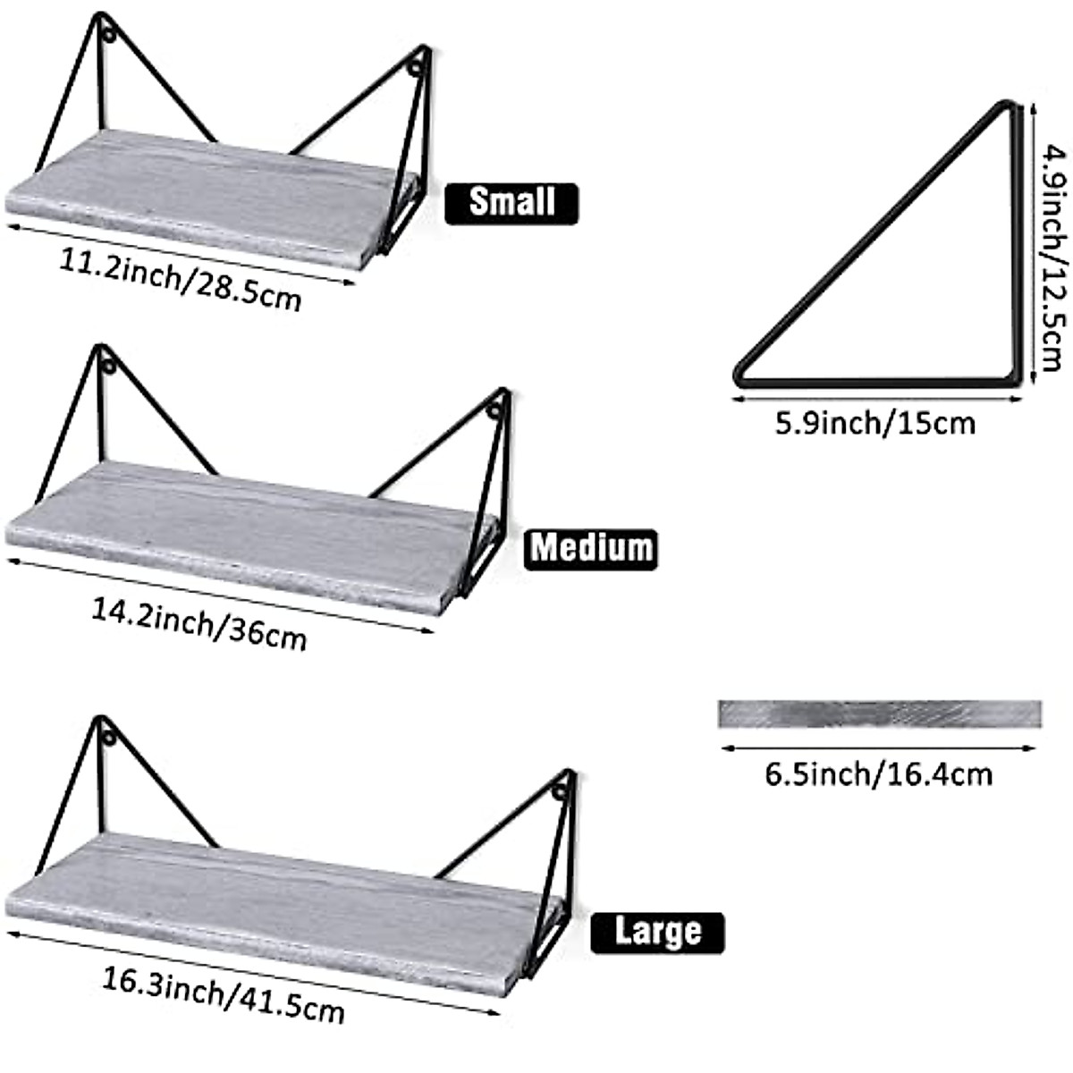 HOSOM Gray Floating Shelves for Bedroom Set of 3, Floating Bookshelf Wall Mounted, Storage Shelves for Living Room Decor