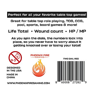 Life Counter / Wound Counter - Number dial - Two Dial Red - MTG, Warhammer 40k, D&D, or Other Tabletop Games - Phoenix Fire Gaming