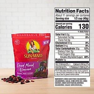 Sun-Maid Dried Mixed Berries - 15 oz Resealable Bag - Cranberries, Cherries, and Blueberries - Dried Fruit Snack for Lunches, Snacks, and Natural Sweeteners