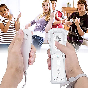 MOLICUI Wii Controller Motion Plus with Nunchuck，Wii Remote Controller Compatible with Nintendo Wii/Wii U with Wrist Strap and Case,White
