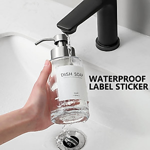 Foaming Soap Dispenser Set, 12 Oz Glass Hand Soap Dispenser with 304 Rust Proof Stainless Steel Pump, Waterproof Labels, for Bathroom Decor Kitchen College Dorm, Clear Silver Pump 2 Pack