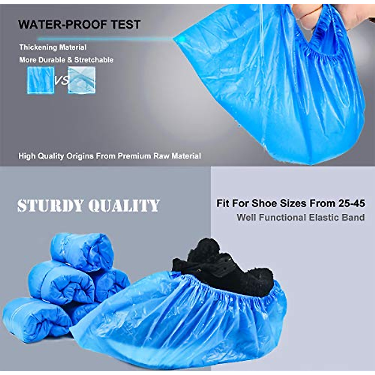 JIAQUAN 100 Pack (50 Pairs) Disposable Plastic Shoe Covers & Boot Covers Waterproof Non-slip for Construction, Workplace, Indoor Carpet Floor Protection,One Size Fits Most.