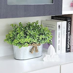 CEWOR Artificial Eucalyptus Leaves Faux Plants Desk Fake Potted Plants in Rustic Rectangular Pots Table Centerpiece for Home Decor Office Bathroom Desk Room Greenery Decor or Gift