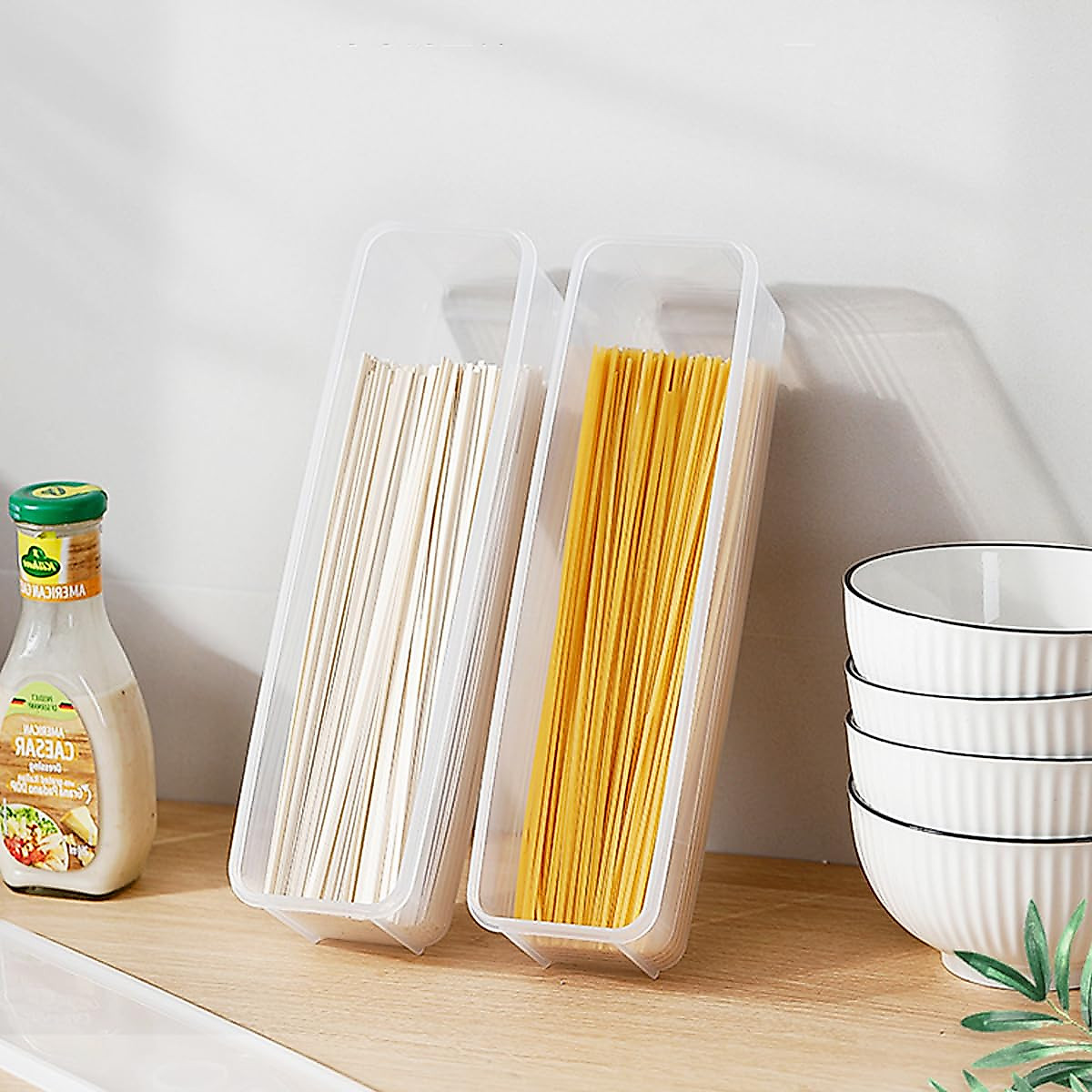 Voittozege 6 Pack Pasta Storage Containers with Lid Clear Spaghetti Storage Container Organizer 3 x 12 x 3inch Stackable Long Noodle Holder for Storing Pasta Spaghetti Candy - Food Storage BPA Free