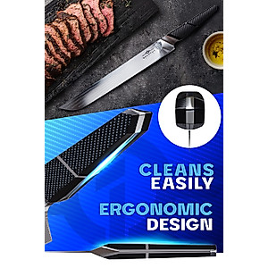 Dalstrong Slicing Knife - 12 inch Brisket, Meat and BBQ Knife - Razor Sharp American Forged BD1N-VX Hyper Steel - Quantum Series - Premium Kitchen Knife - Carving Knife Slicer - Leather Sheath