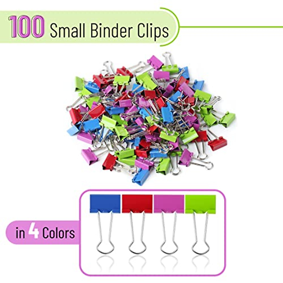 Mr. Pen- Colored Binder Clips, 0.75”, 100 Pack, Small Binder Clips, Mini Binder Clips, Small Binder Clips 3/4 inch, Clips Office Supplies, Binder Clips Small Size, Colorful Binder Clips