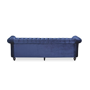 Page Tufted Chesterfield Velvet 3 Seater Sofa, Midnight Blue and Dark Brown