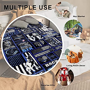 Police Blanket Flannel Throw Blanket Retirement for Dad Husband Son Boyfriend Convenient Comfortable All Seasons Super Soft Bed Sofa Couch Foldable Unisex 130x150 Blue 50x60